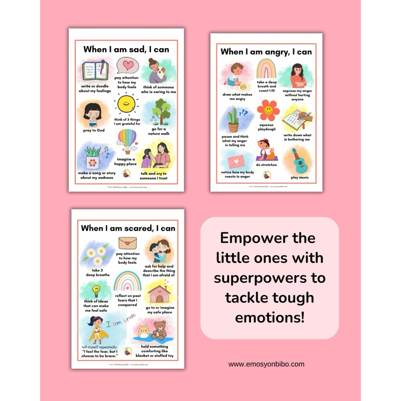 Emotion Coping Chart (3 Pcs) for Kids Educational Learning Materials ...