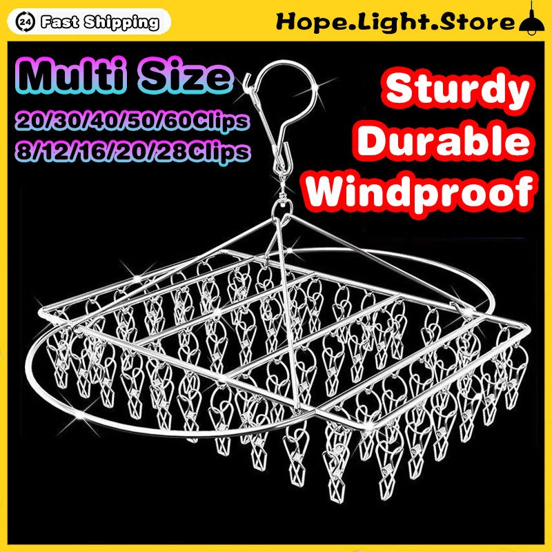 20/30/40/50/60 Clips Stainless Steel Clothes Hanger Windproof Drying Racks Socks Underwea Multi ...