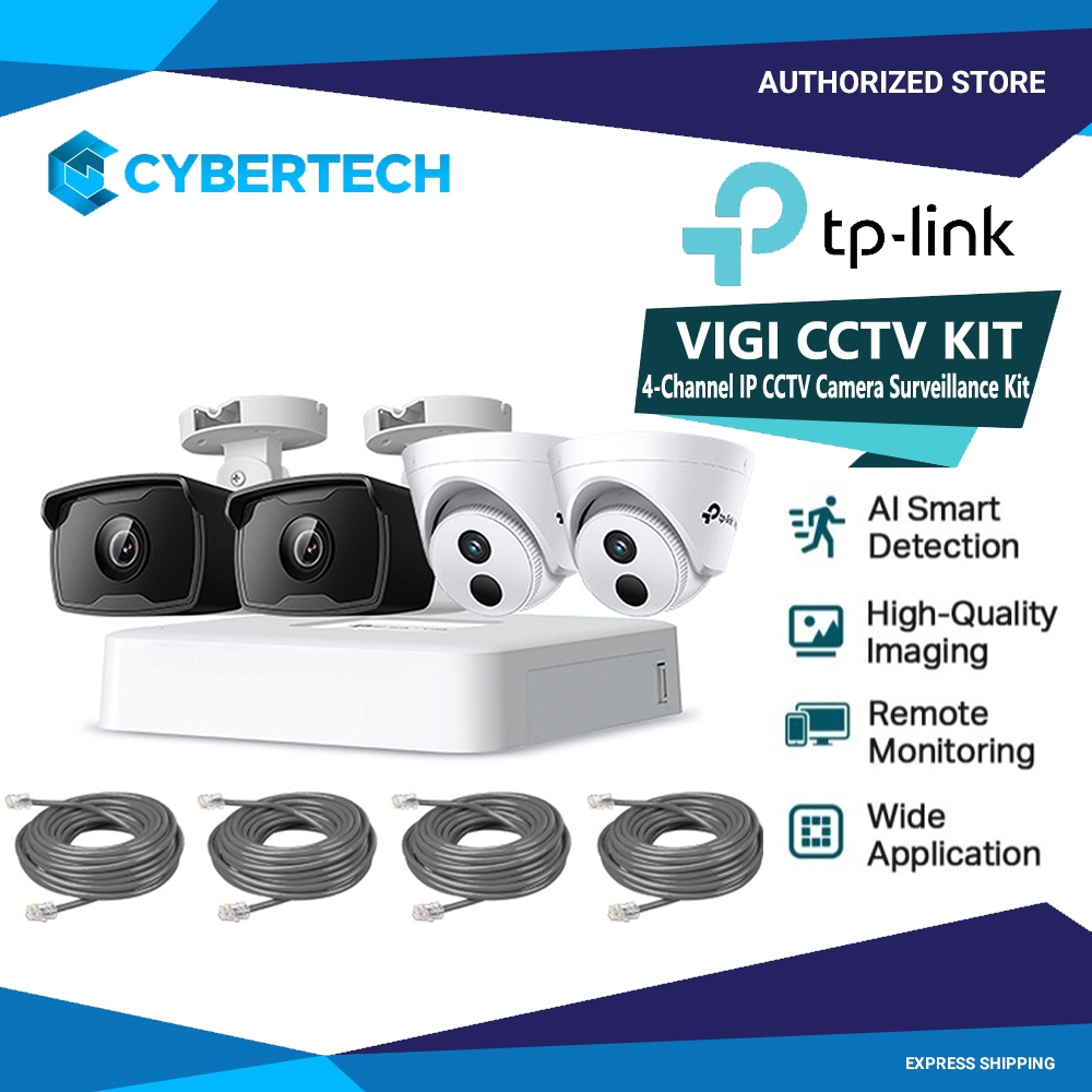 Tp-Link VIGI Kit-1 2MPIR-44 4-Channel NVR Surveillance Kit With 4 IP Cameras | Shopee Philippines