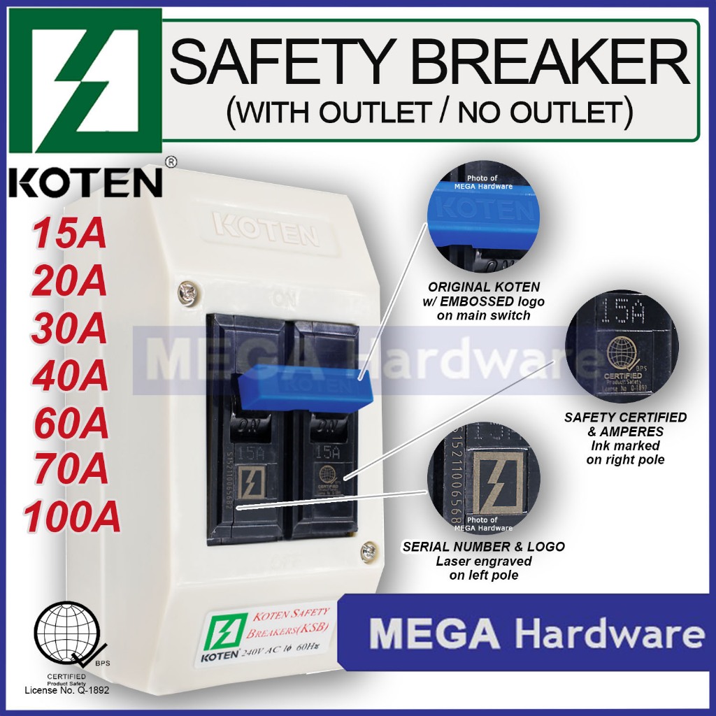 KOTEN SAFETY BREAKER KSB KSB-S with Enclosure (WITH OR NO Outlet) 15A 20A 30A 40A 60A 70A 100A ...