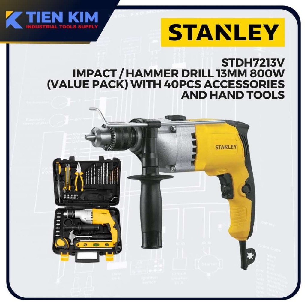 Stanley STDH7213V Impact / Hammer Drill 13mm 800W (Value Pack) with ...