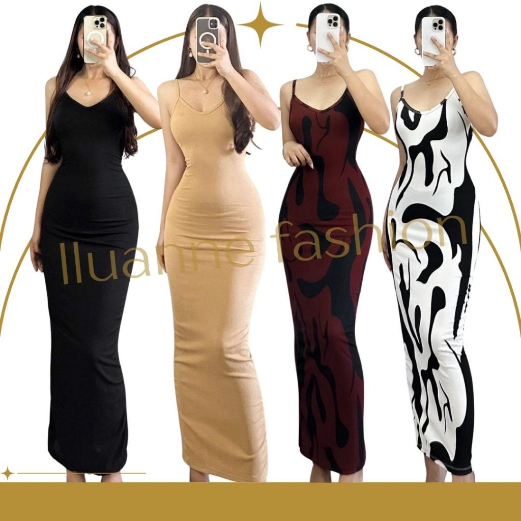 LF BIANCA Knitted V-Neck Basic Sleevess Non-Slit Bodycon Maxi Dress | Shopee Philippines