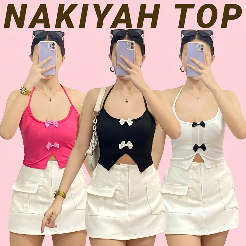 SC24 99SaleShop Nakiyah Halter Crop Top with Ribbon Bow Knot Designs ...