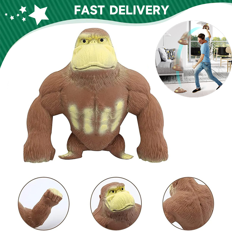 1Pcs Rubber Brown Gorilla Stretchable Squishy Monkey Stress Relief Toy ...