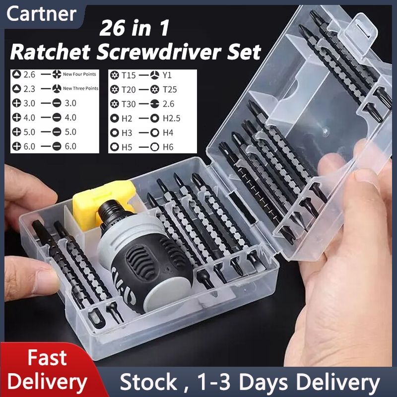 26 in 1 Ratchet Screwdriver Set Mini Hand Tool CRV Cross Groove ...