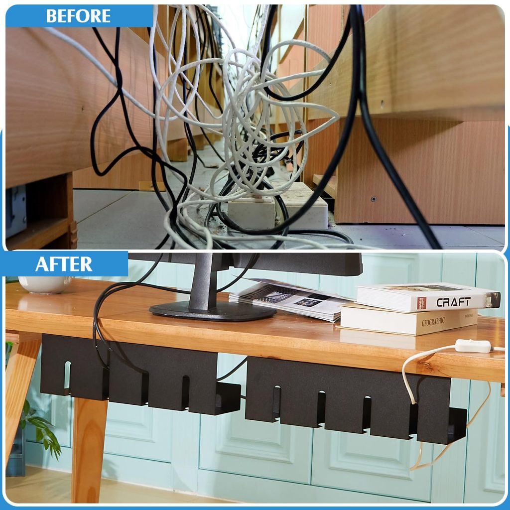 2 Pack Wire Organizer Under Desk Cord Management No Drill Cable Tray ...