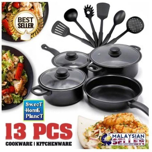 13 pcs Cookware Set Non Stick Pan and Casserole with Kitchen Tools Set ...