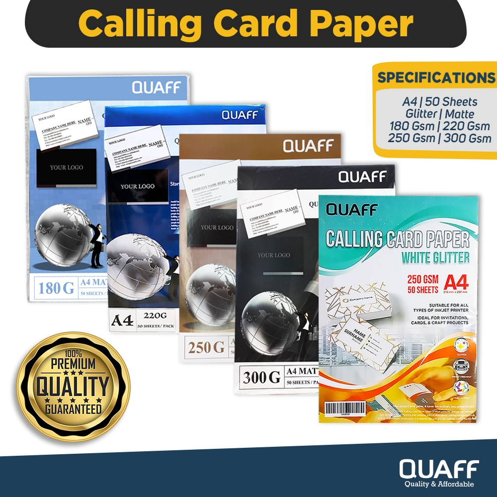 QUAFF Matte Calling Card Paper A4 SIZE (220 / 250GSM) 50sheets per pack ...
