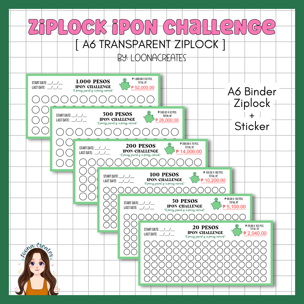 Ziplock Ipon Challenge (Ziplock + Sticker) | Loona Creates | Shopee ...
