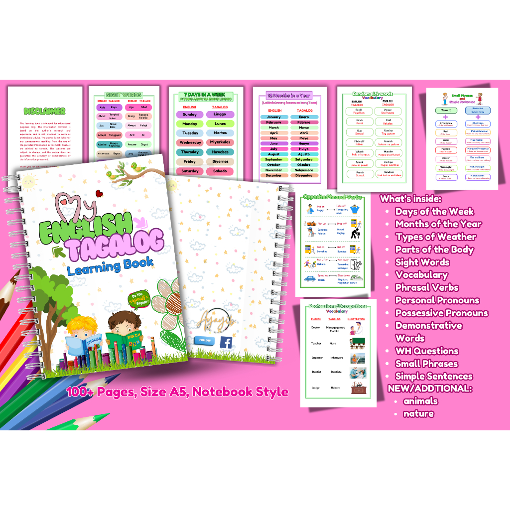 ENGLISH TAGALOG NOTEBOOK STYLE FOR KIDS / DICTIONARY FOR KIDS ...
