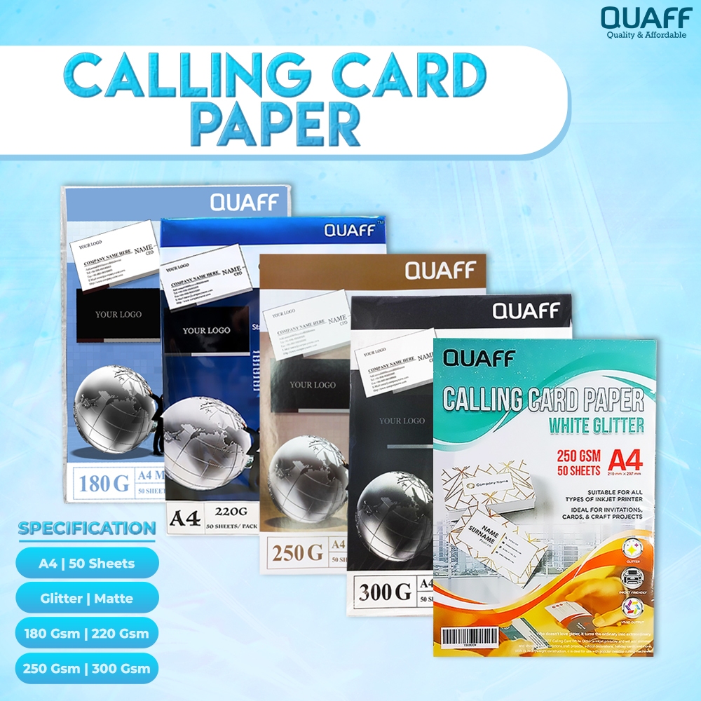 QUAFF Calling Card Paper A4 Size Matte & Glitter Double Sided Cardstock ...