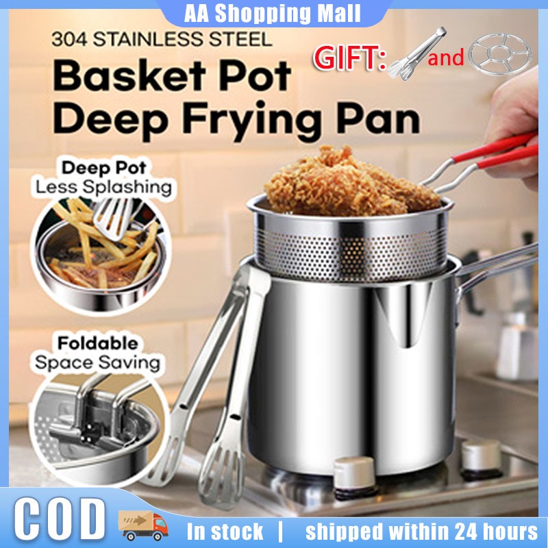 304 Stainless Steel Small Deep Fryer Pot Mini Fryer With Strainer ...