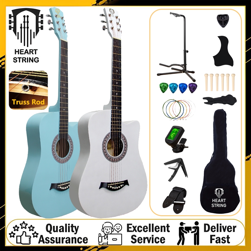 Heart String Beginner Acoustic Guitar with Truss Rod Low Action Folk ...