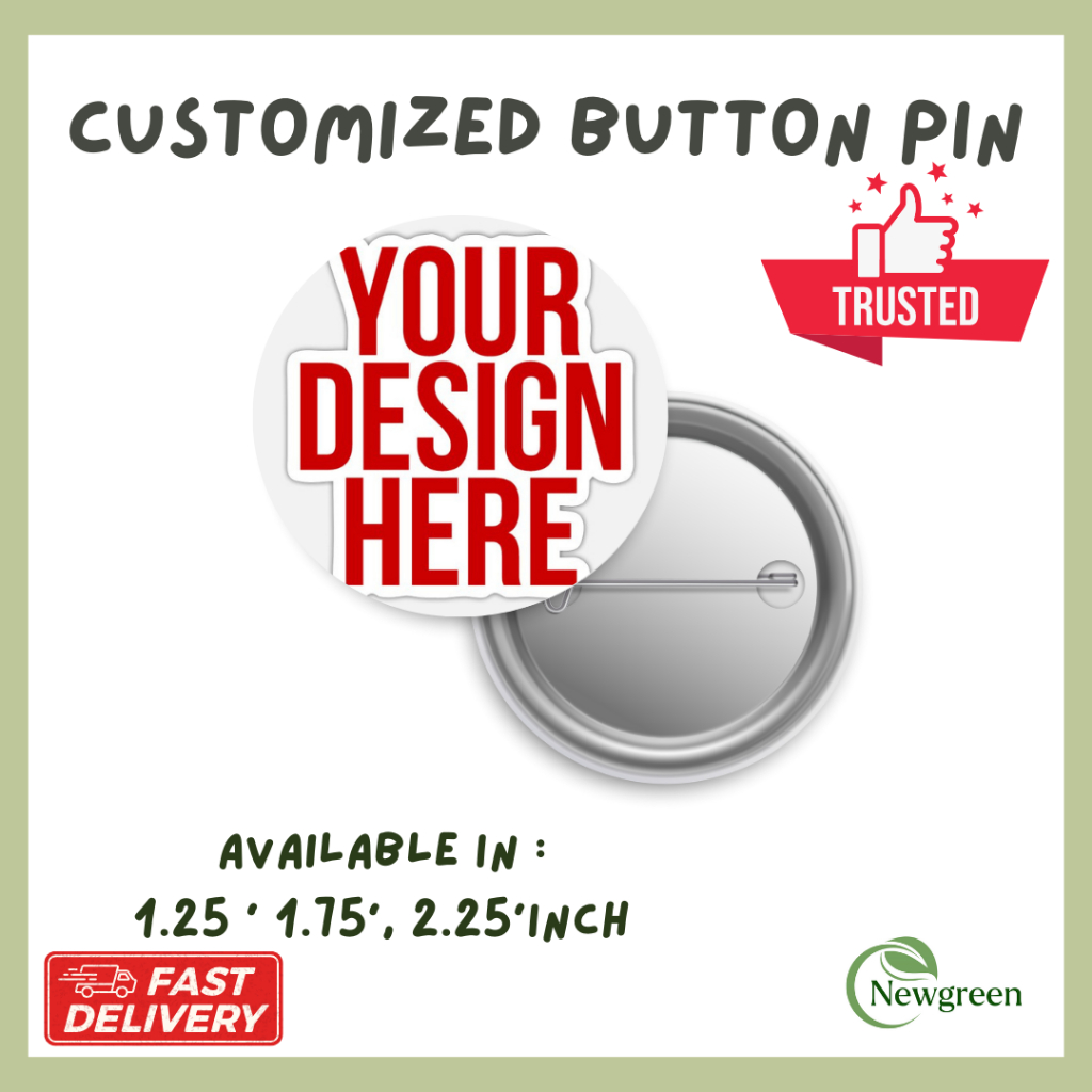 MINIMUM 5 Personalized / Customized Button Pins (Glossy, Matte, Leather ...