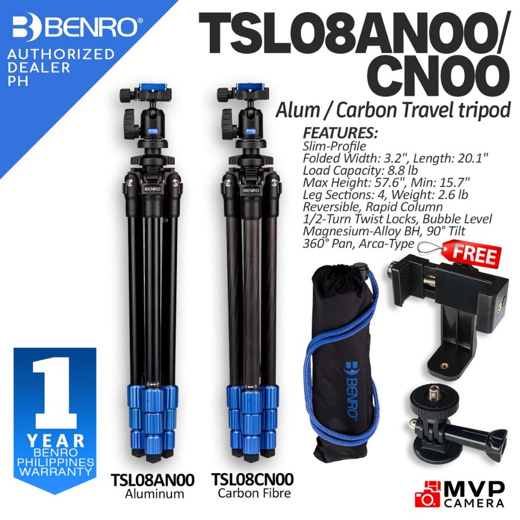 BENRO SLIM Lightweight Tripod Kit TSL08AN00 Aluminum TSL08CN00 Carbon ...