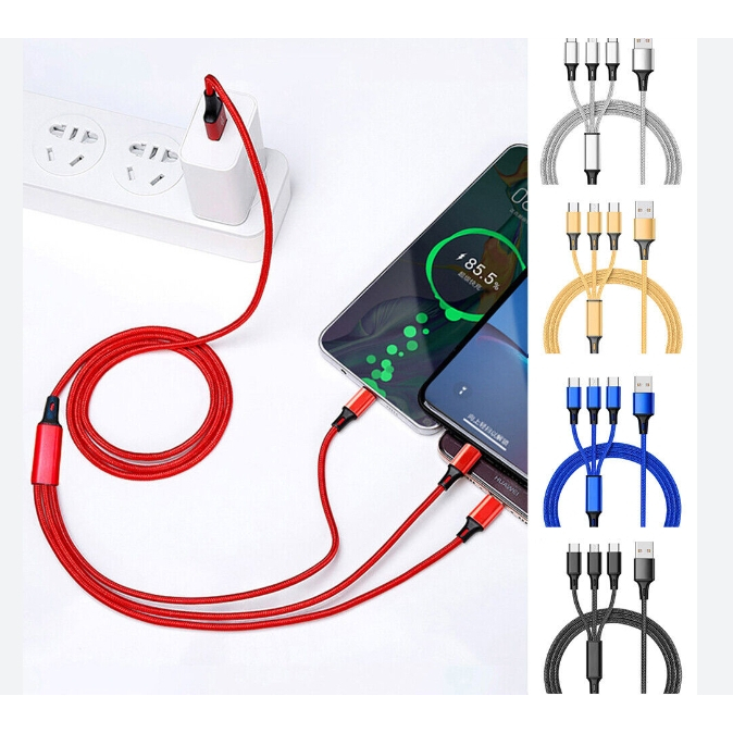 Universal 3-in-1 Fast USB Charging Cable Micro USB Cable Type-c Data ...