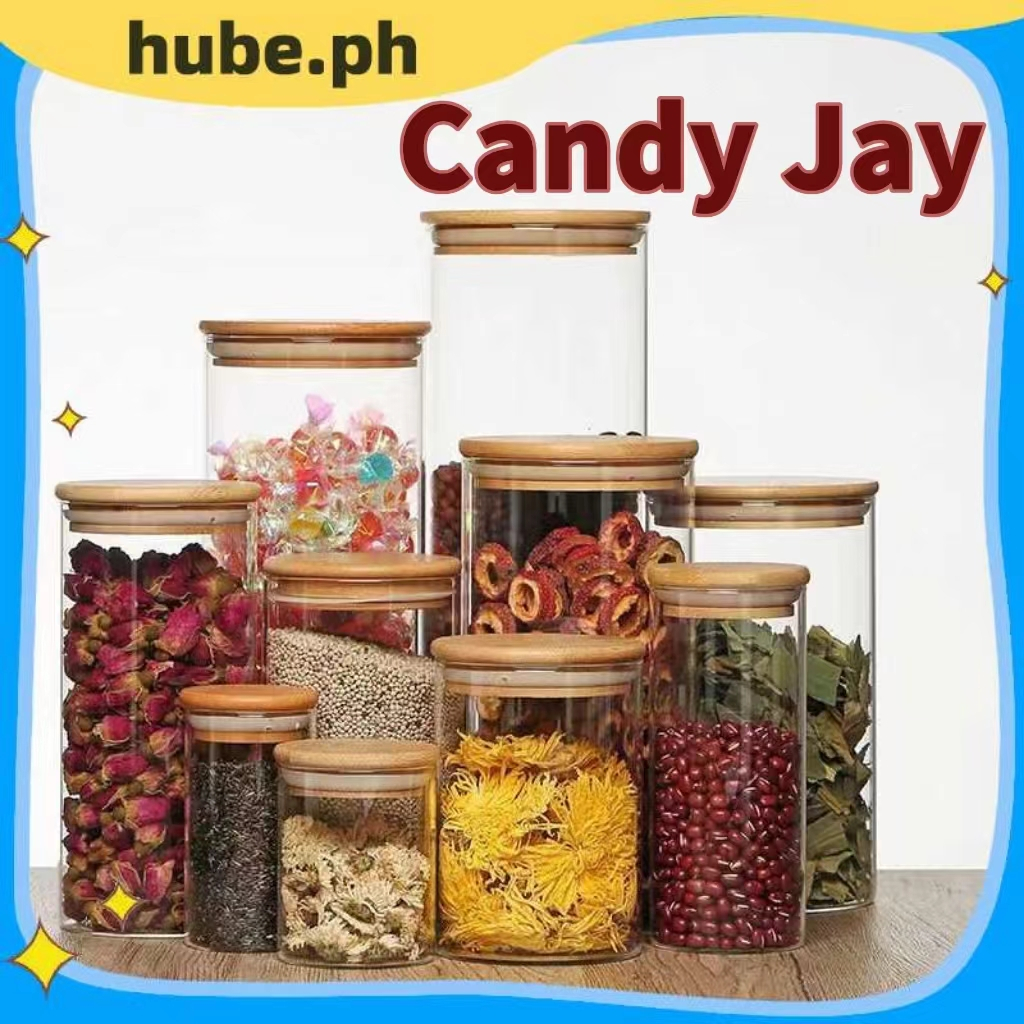 Glass Jar With Bamboo Lid Food Storage Transparent Glass Canister ...
