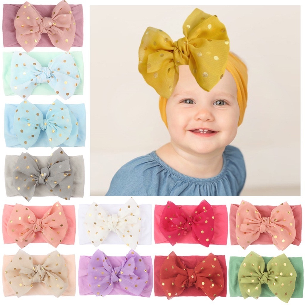 Baby Bow Headband, Baby Girl Gold Polka Dot Bow Headband, Hair ...