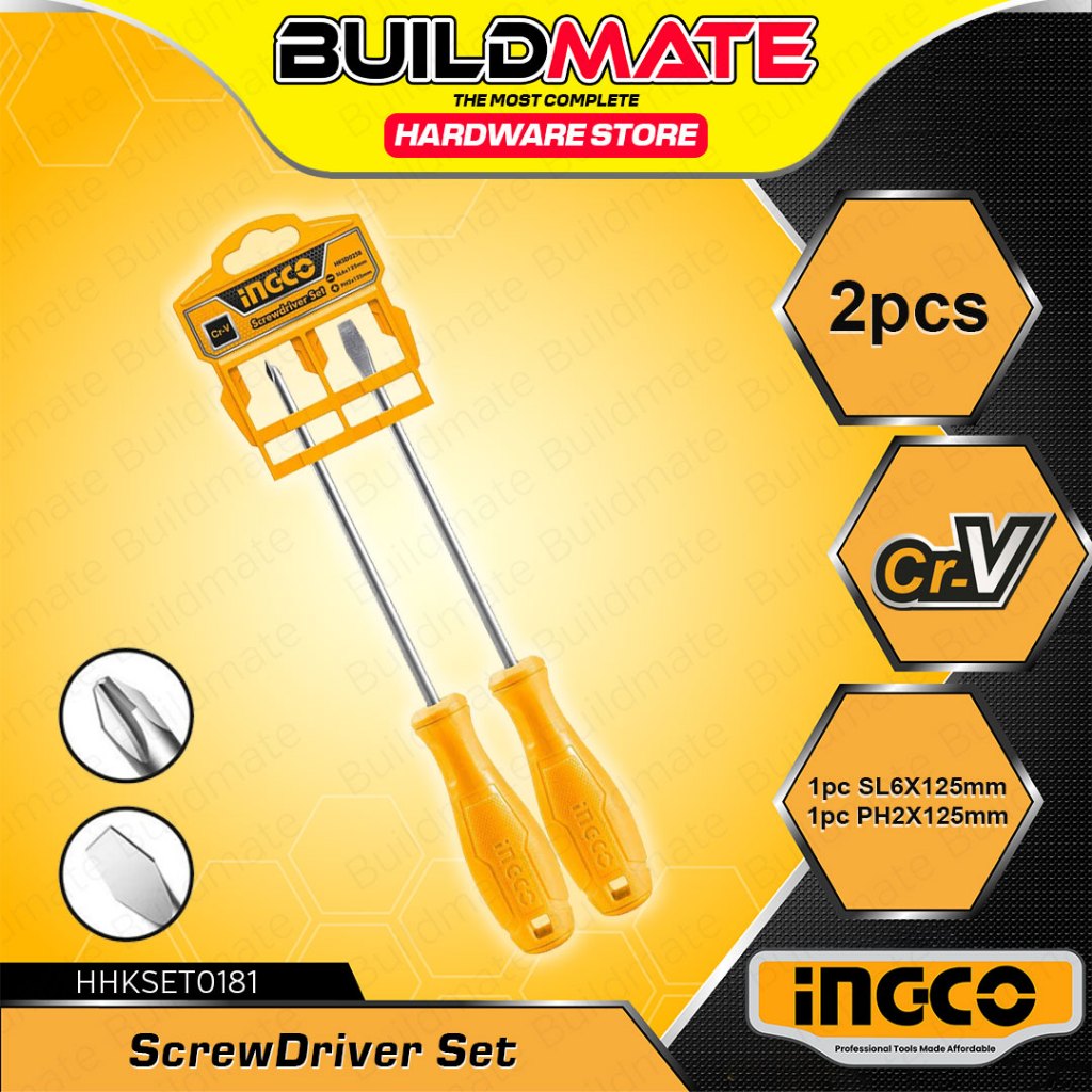 BUILDMATE Ingco 2PCS/SET 125MM Screwdriver Phillips Flat Screw Driver ...