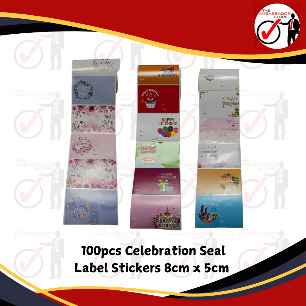 100pcs Celebration Seal Label Stickers 8cm x 5cm for Birthdays ...