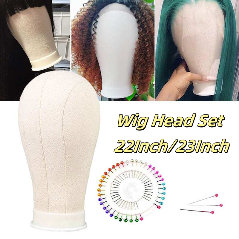 22-23 inch Wig Head Canvas Block Head Mannequin Head with Stand for ...
