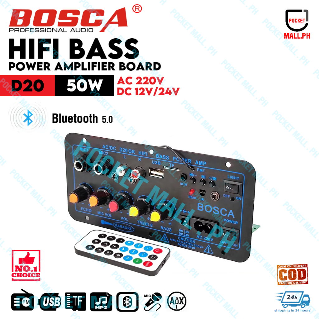 Bosca D20 50W HIFI Bass Power Amplifier Board AC220V DC12V/24V Digital ...