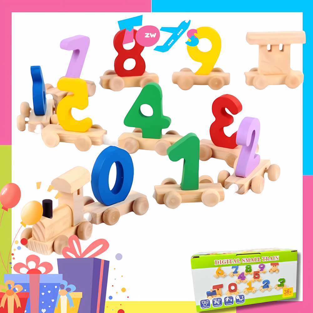 Gift Box Wooden Train Shape Sorter Geometric Letters Building Blocks ...
