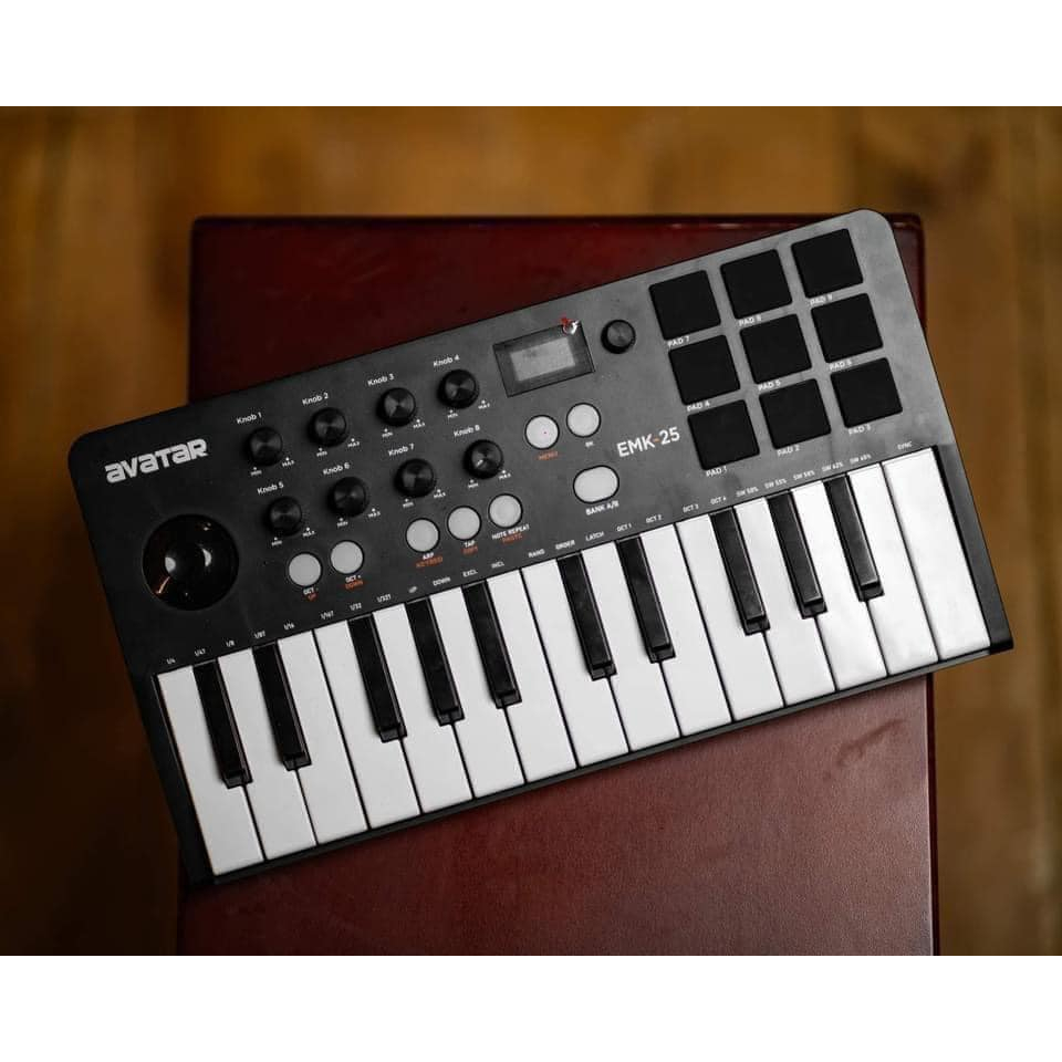 AVATAR MIDI Mini Keyboard EMK-25 w/ 9 PADS Velocity Sensitivity (BLACK ...