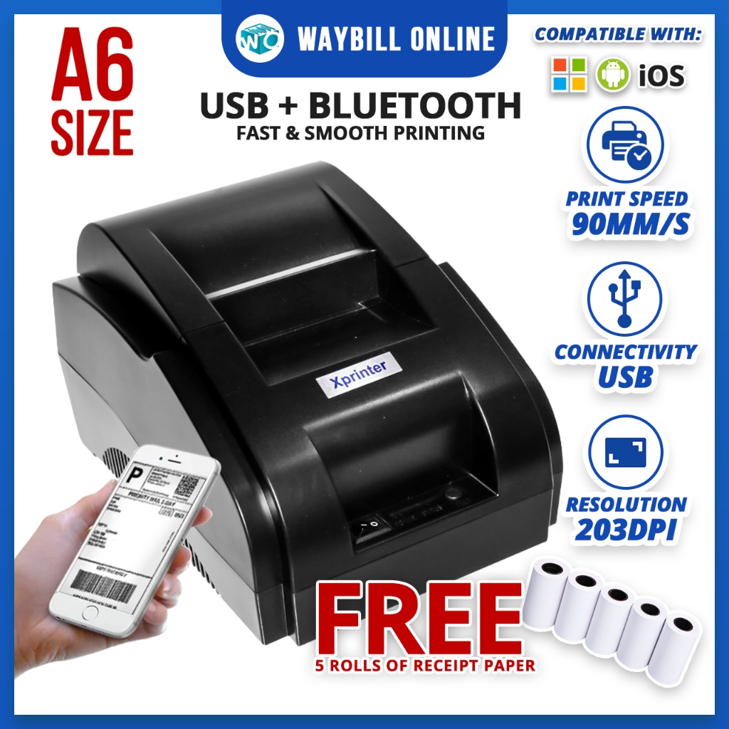 XP-58IIH Receipt Printer Bluetooth USB Portable Thermal FREE 5 ROLLS ...