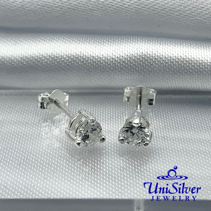 Unisilver 925 Sterling Silver UniSex Round Cut Cubic Zirconia Stud ...