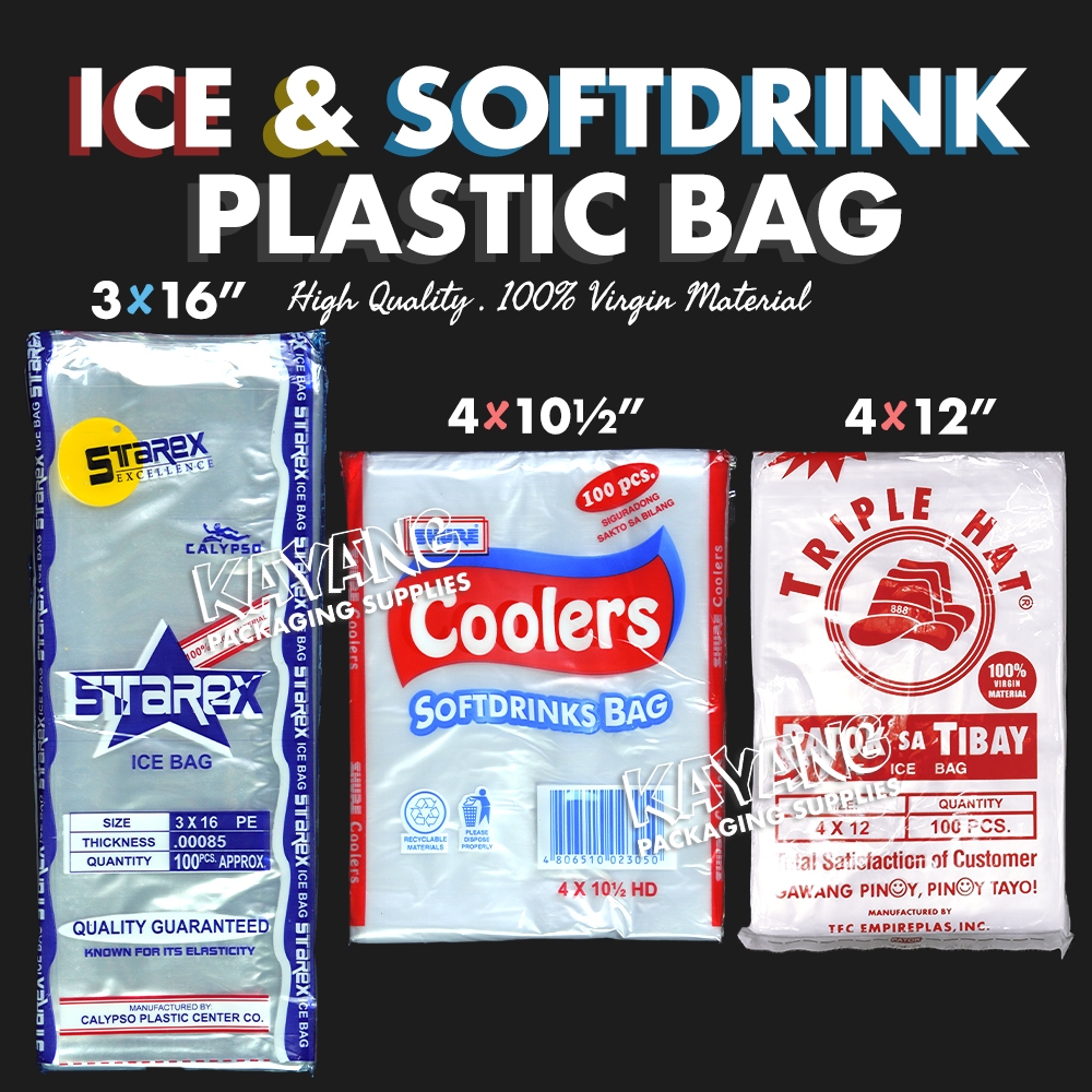 Ice Plastic Bag, Softdrinks Bag 4x12" 4x10.5" 3x16" [100pcs/pack ...