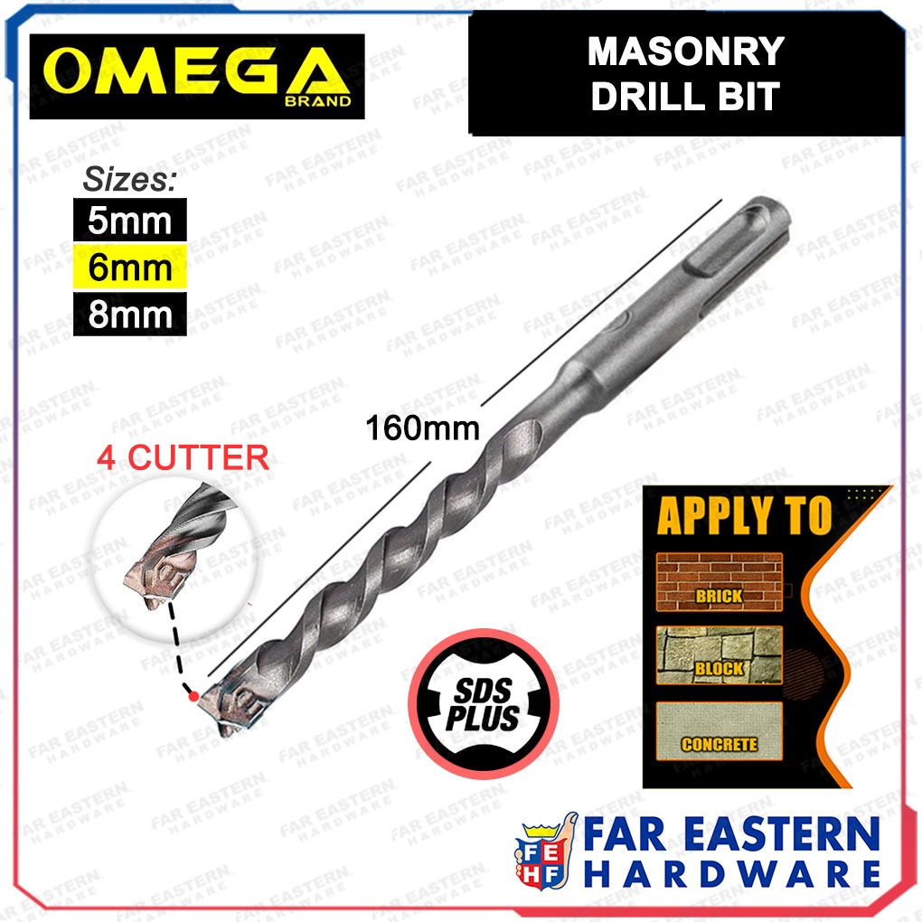 OMEGA Masonry Concrete Drill Bit SDS PLUS X TIP | 4 Cutter 5mm 6mm 8mm ...