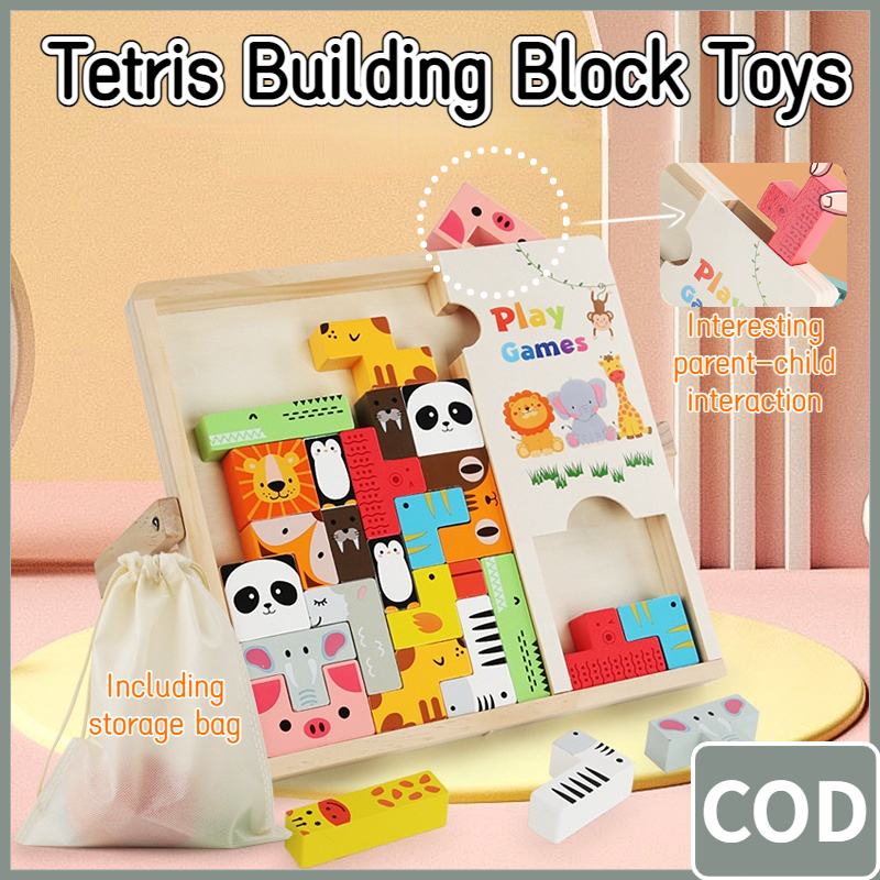 Tetris Building Blocks Toys for Kids Wooden 3D Animal Jigsaw Puzzle ...