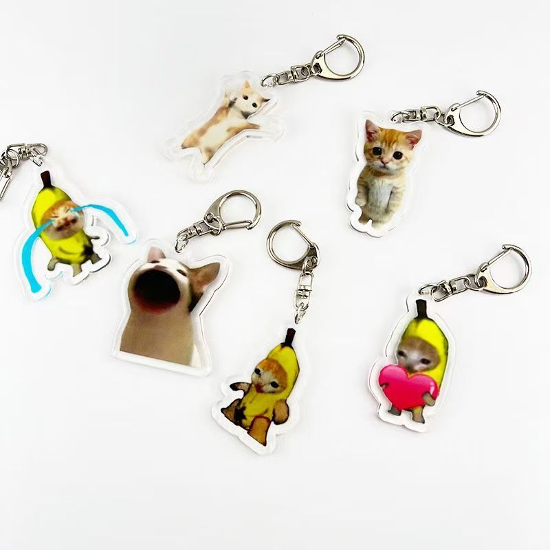 Funny Cute Crying Banana Cat Keychain Acrylic Cartoon Key Ring | Shopee ...
