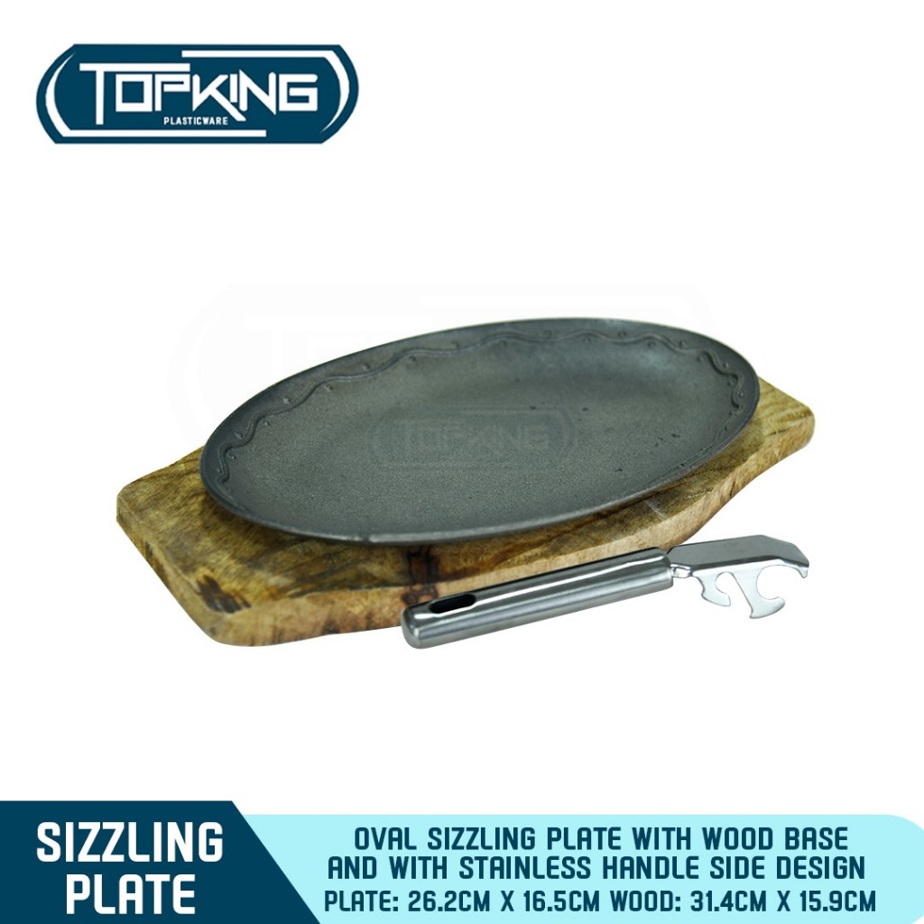 TPK 9 inches OVAL Cast Iron Sizzling Plate with Stainless Handle with ...