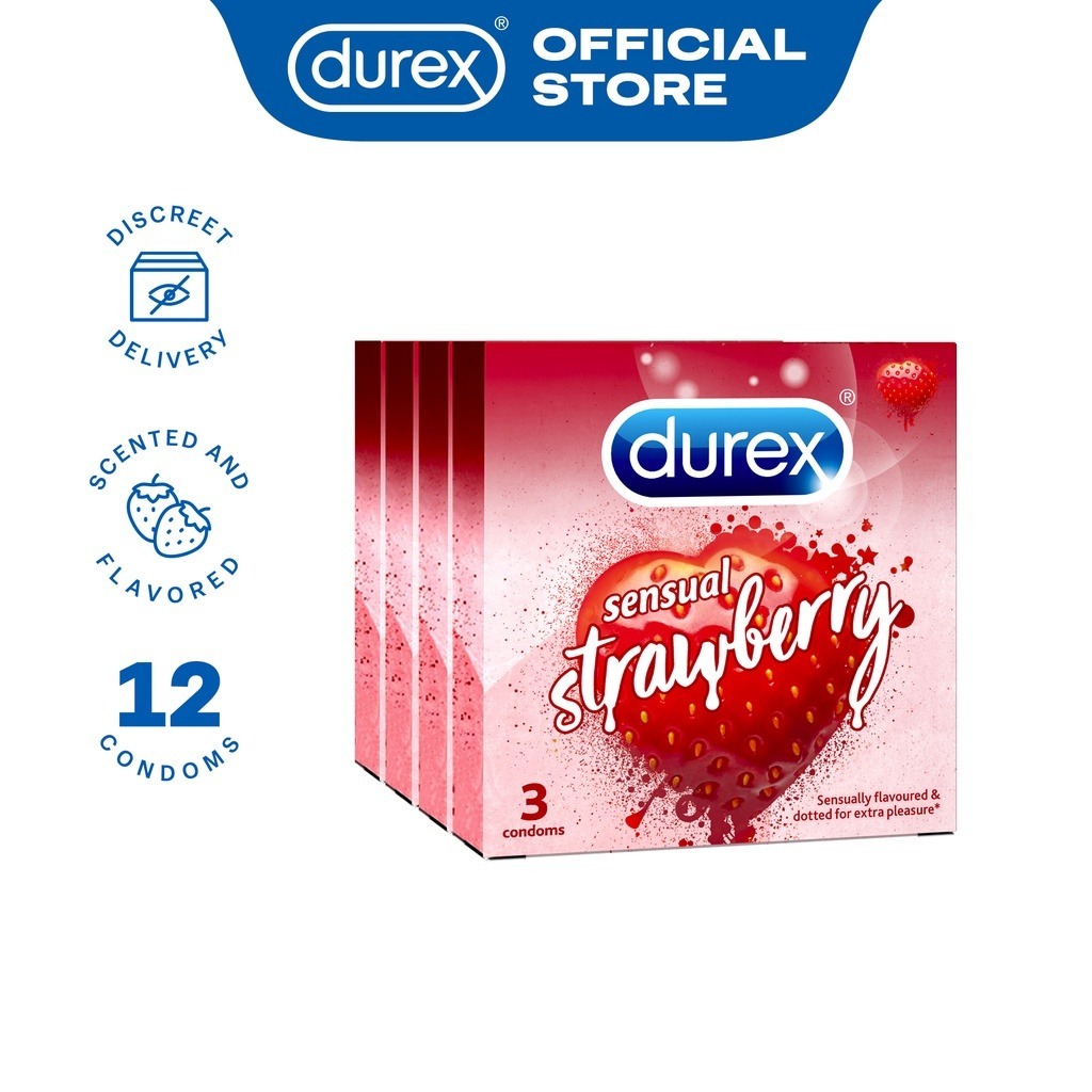 Durex Sensual Strawberry Lubricated Condoms 3s (Set of 4 - 12 Condoms ...