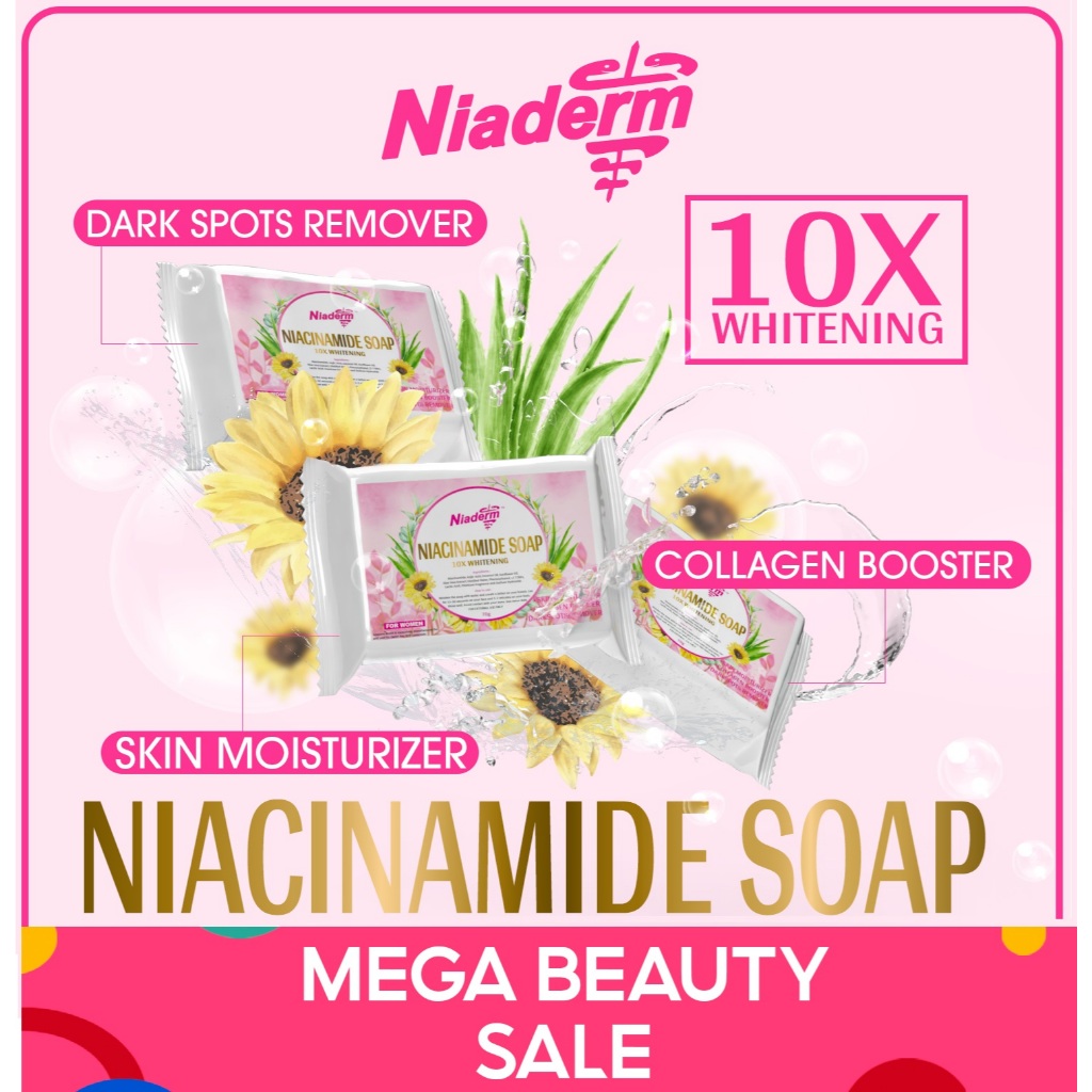 NEW! 3pcs NIADERM WOMEN NIACINAMIDE SOAP Kojic Sunflower Oil Whitening ...