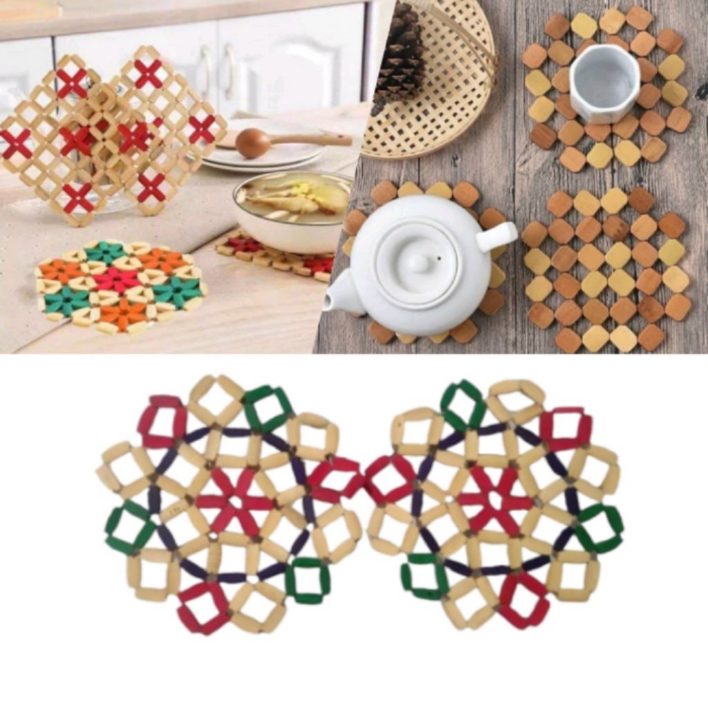 BAMBOO WOOD MAT TABLE HEAT PAD FOR KITCHEN INSULATOR HEAT MULTIPURPOSE ...