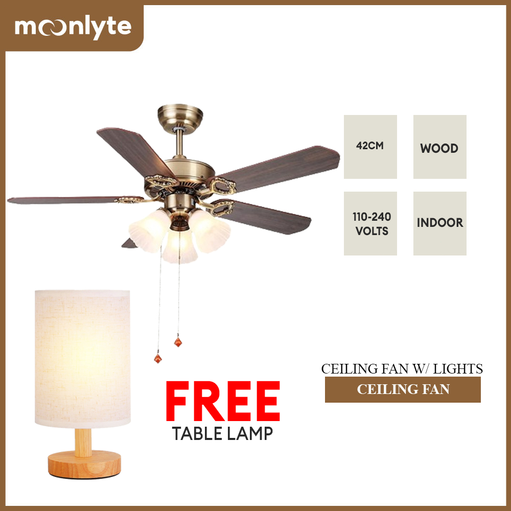 MOONLYTE Windhaven Ceiling Fan with Lights European Style Wooden ...
