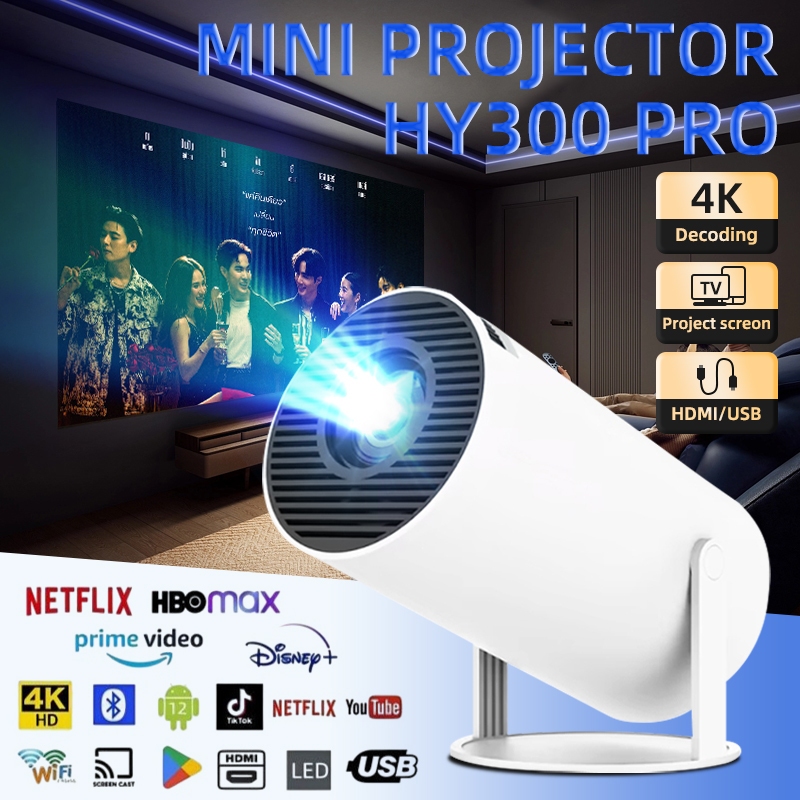 HY300 Pro Mini Projector 4K Android 11.0 LCD Double WIFI With bluetooth ...