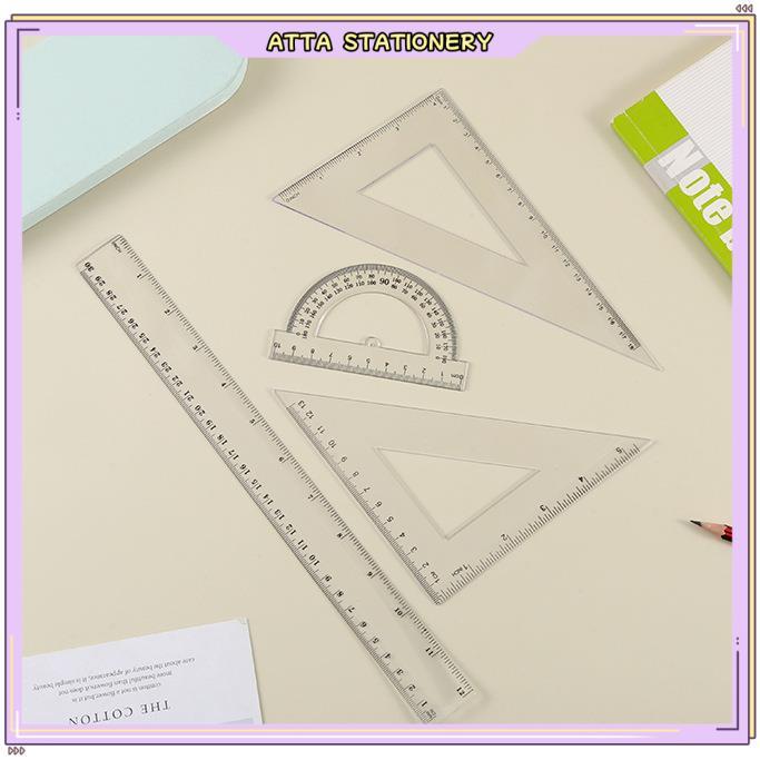 4PCS/Set Transparent Color Math Geometry Ruler Set 20CM School Office ...