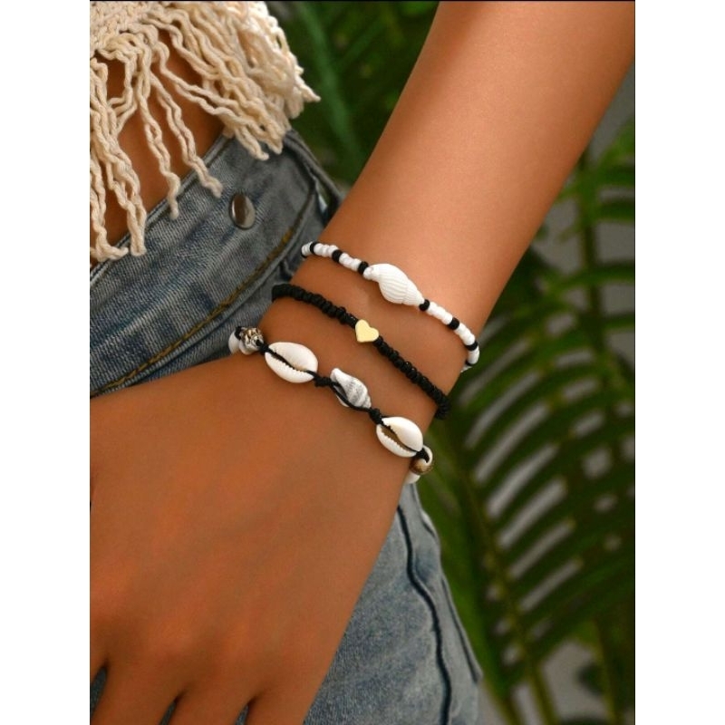 Rope Woven Bracelet Set with Beads and Reals Shells Design (3 pieces ...