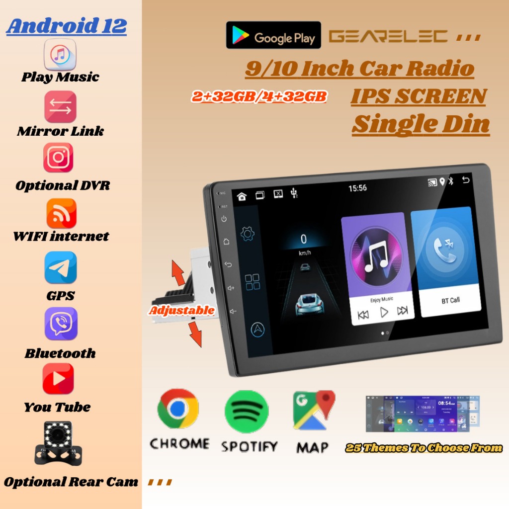 GEARELEC 9/10 Inch Android Head Unit 1DIN Android Car Radio Touch ...