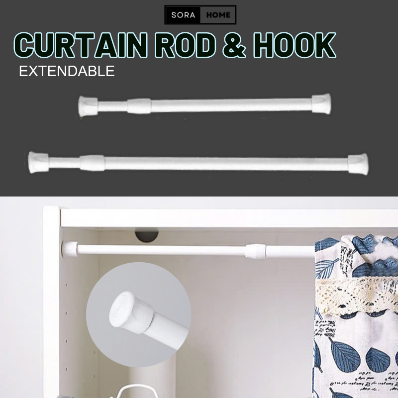 Multi-purpose Adjustable Curtain Rod & Hook Extendable Loaded Curtain ...