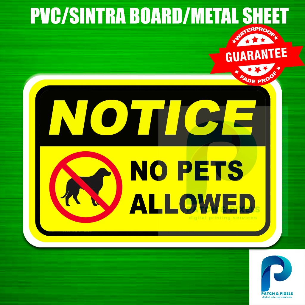 No Pets Allowed Sign PVC/Metal Sheet Waterproof Fade Proof 8 x 11 ...