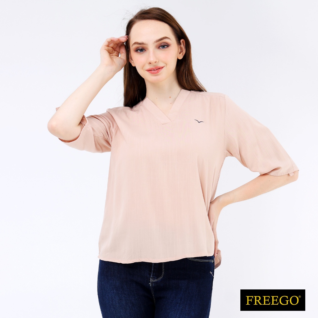 Freego Ladies Woven Plain Soft Linen 3/4 Blouse AST04-0245 | Shopee ...