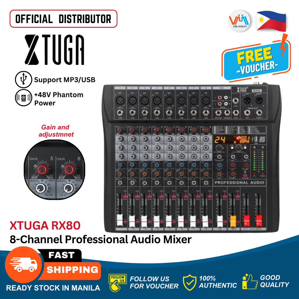 XTUGA RX80 8-Channel Professional Audio Mixer 16 Channel Professional ...