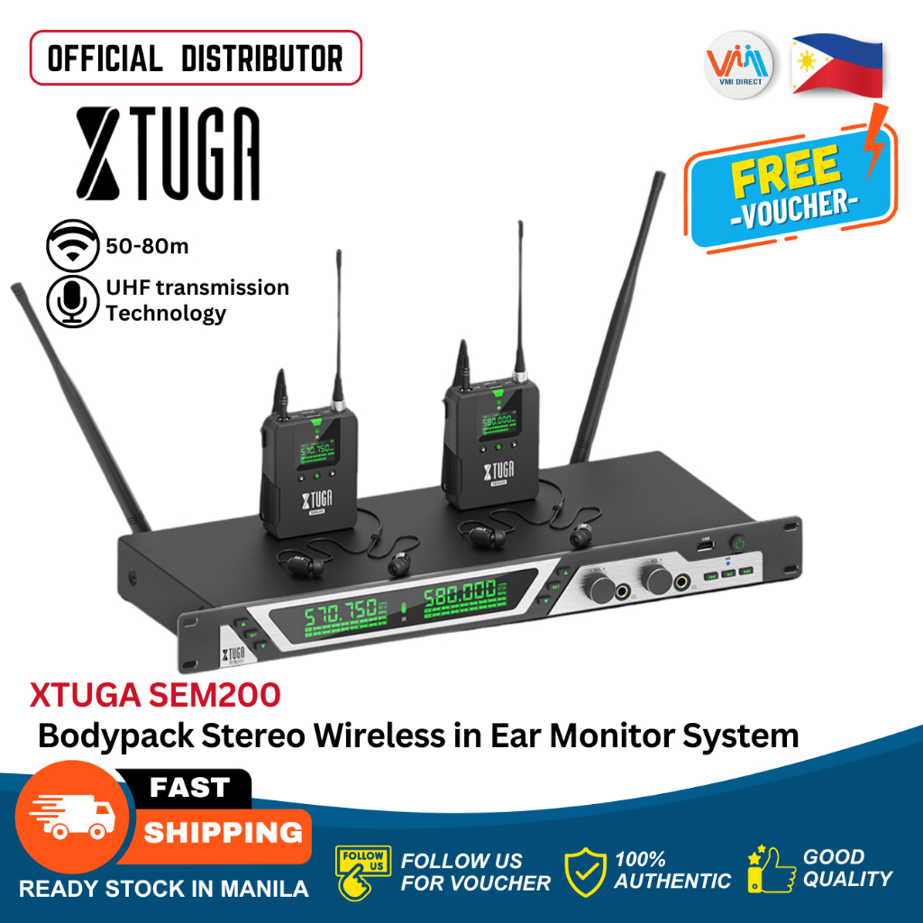 XTUGA SEM200 - 2 Bodypack Stereo Wireless in Ear Monitor System, Choose ...