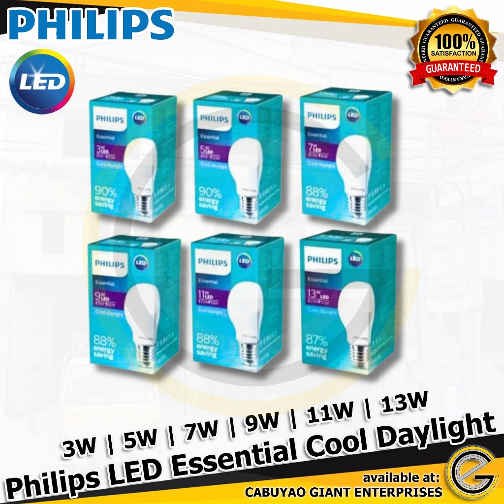 Philips Essential LED Light Bulb Cool Daylight 6500K E27 Cap (3W | 5W | 7W | 9W | 11W | 13W ...