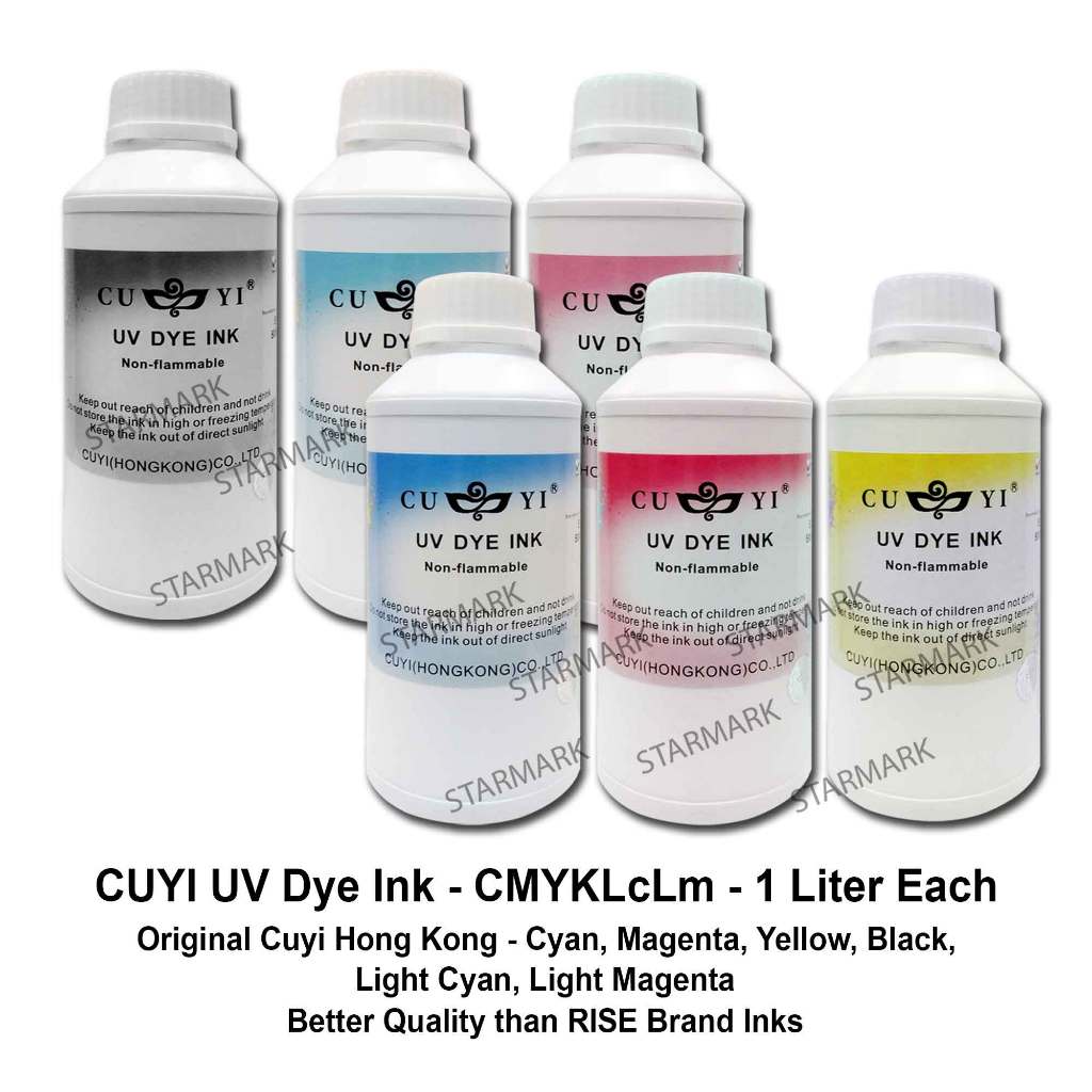 Cuyi UV Dye Ink Hong Kong Inks CMYK-LC-LM - 1 Liter 1000ml each color ...